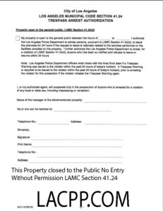 Form 41.24 LAMC Trespass Warning and Trespass Arrest Authorization - LA ...